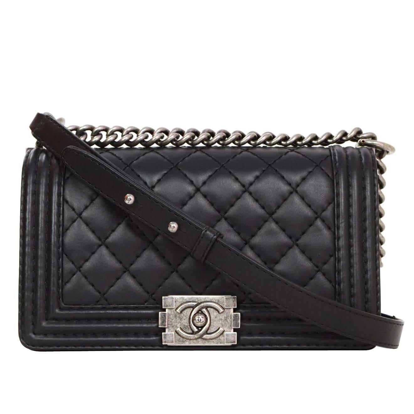 Chanel Black Calfskin Old Medium Boy Flap Bag SHW at 1stdibs