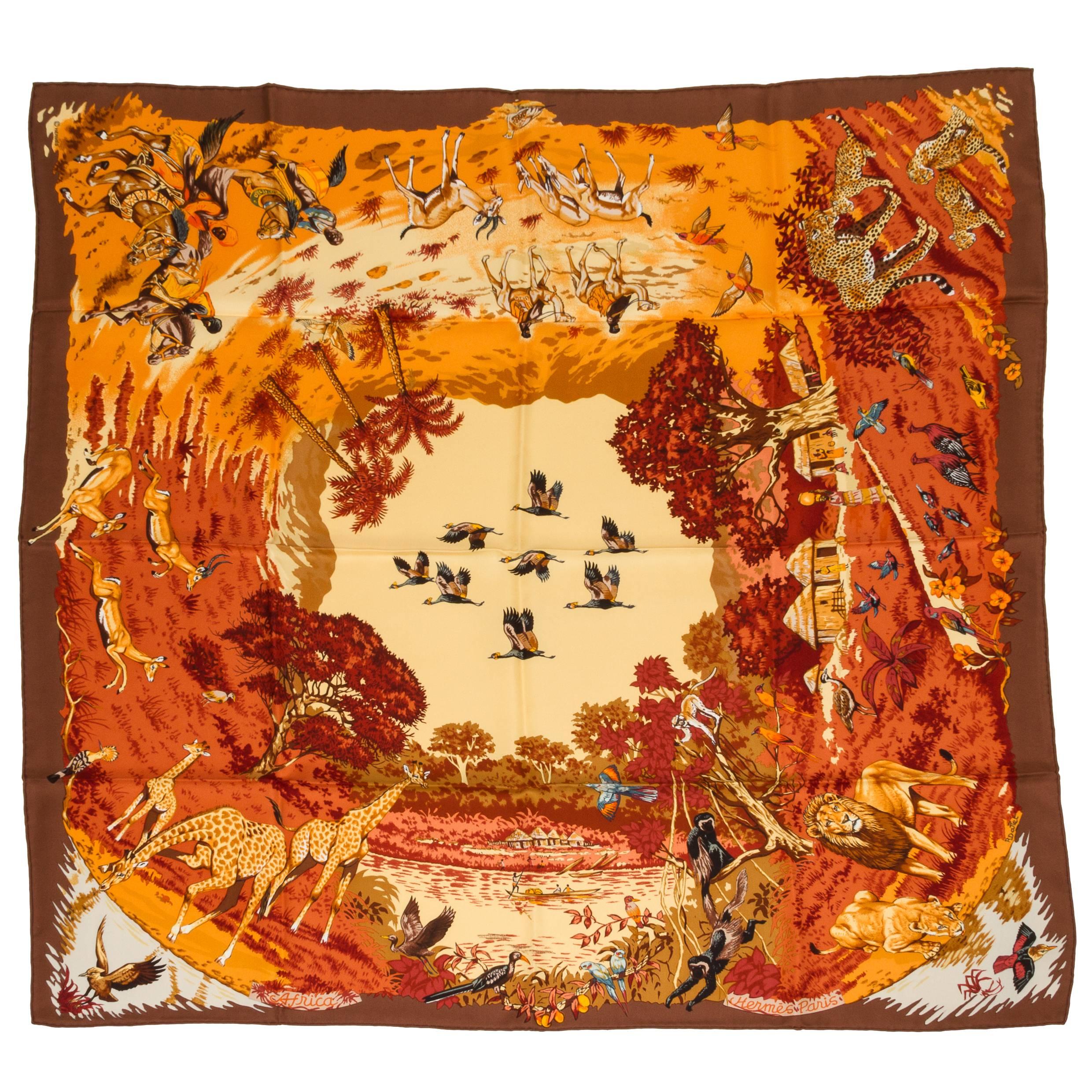 Hermès Brown Africa Scarf, Artist Dallet at 1stDibs | hermes african ...