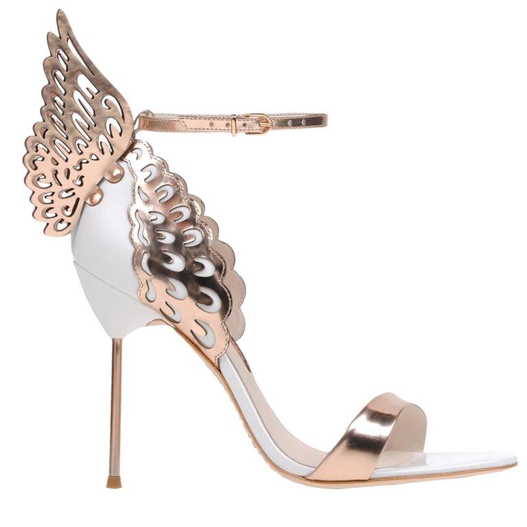 Sophia Webster NEW White Leather Copper Wing Back High Heels Sandals in ...