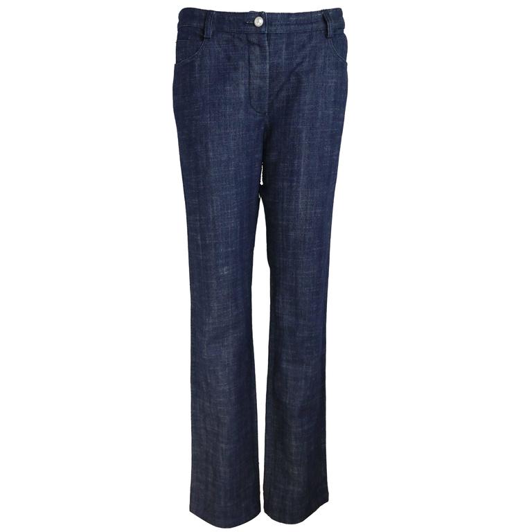 Chanel Blue Embroidered Faux Pearl Denim Jeans at 1stDibs