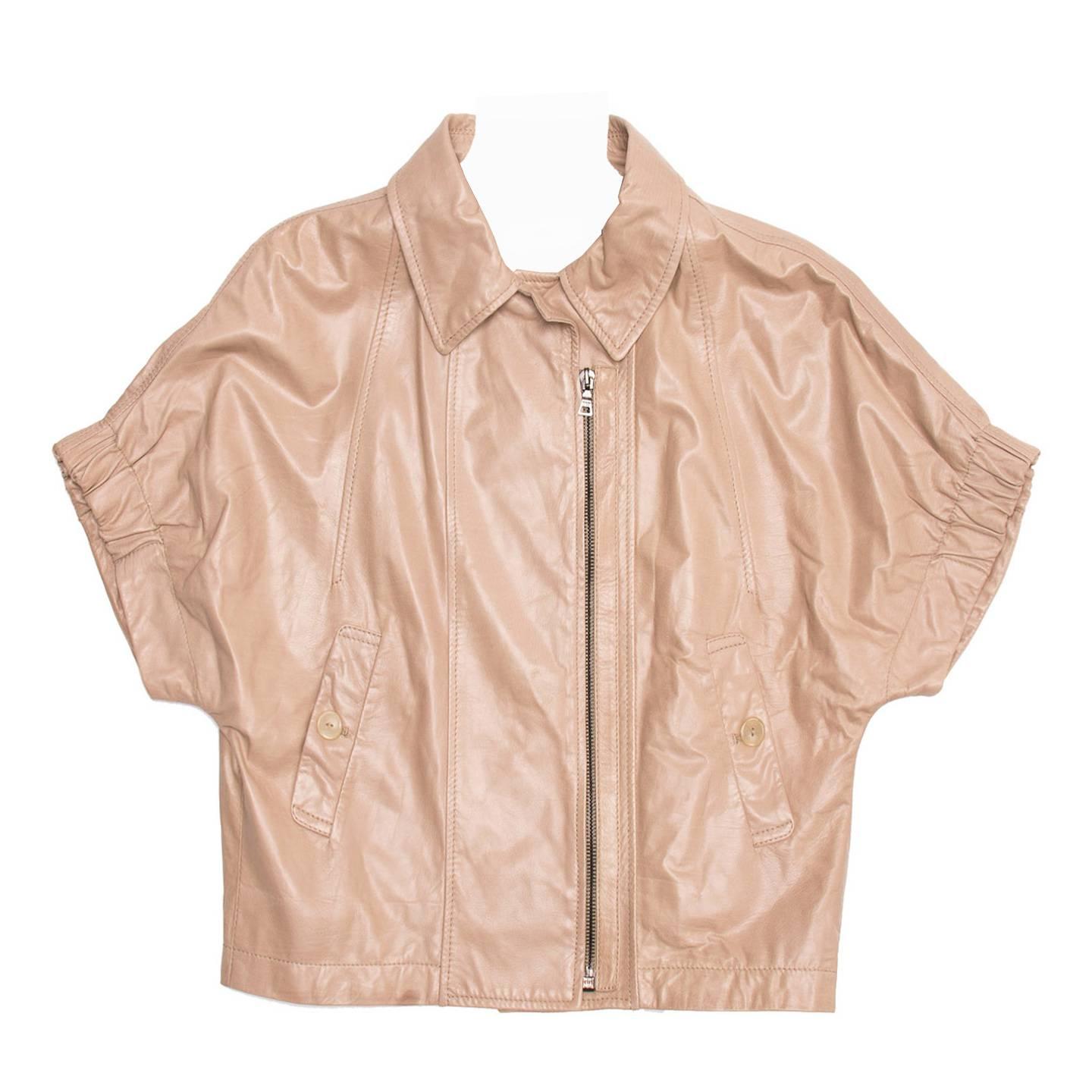 Prada Tan Cropped Leather Jacket For Sale at 1stDibs