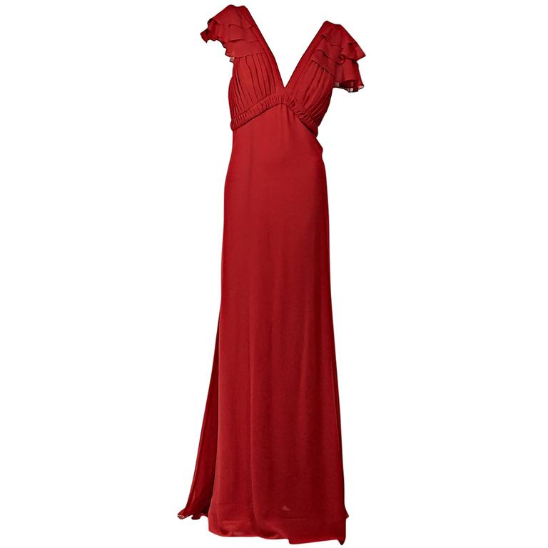 Red Escada Silk Gown For Sale at 1stDibs