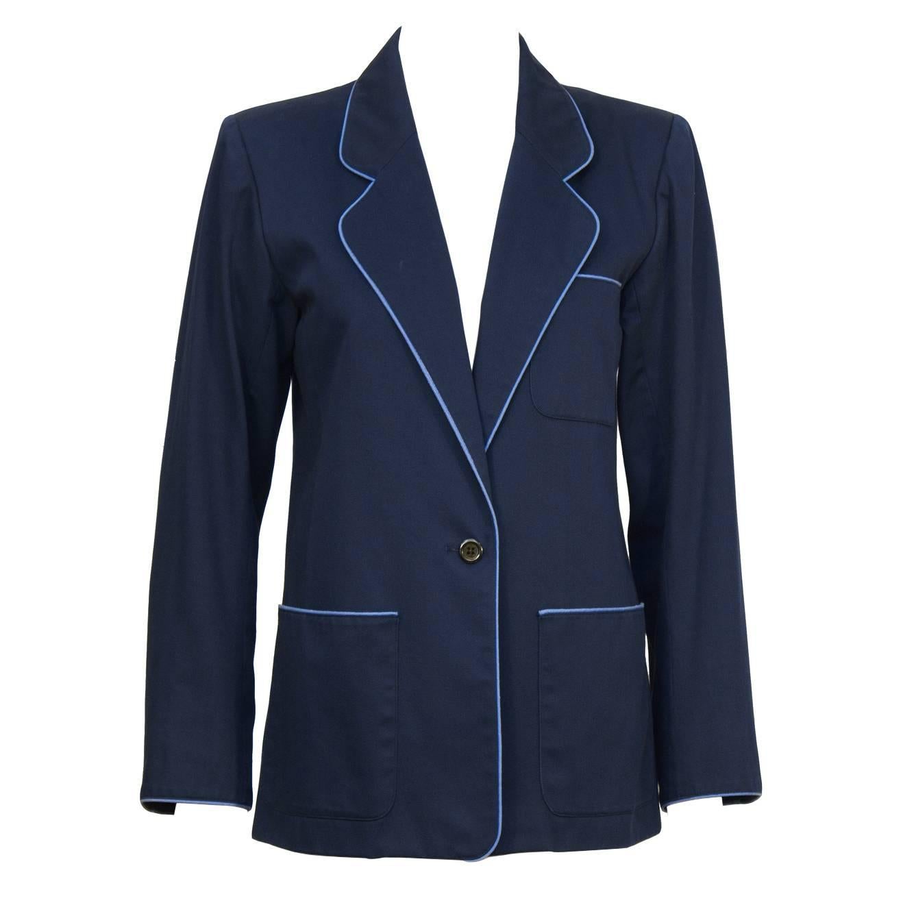 Early 1970’s Yves Saint Laurent YSL Navy Cotton Jacket Piped in Blue at ...