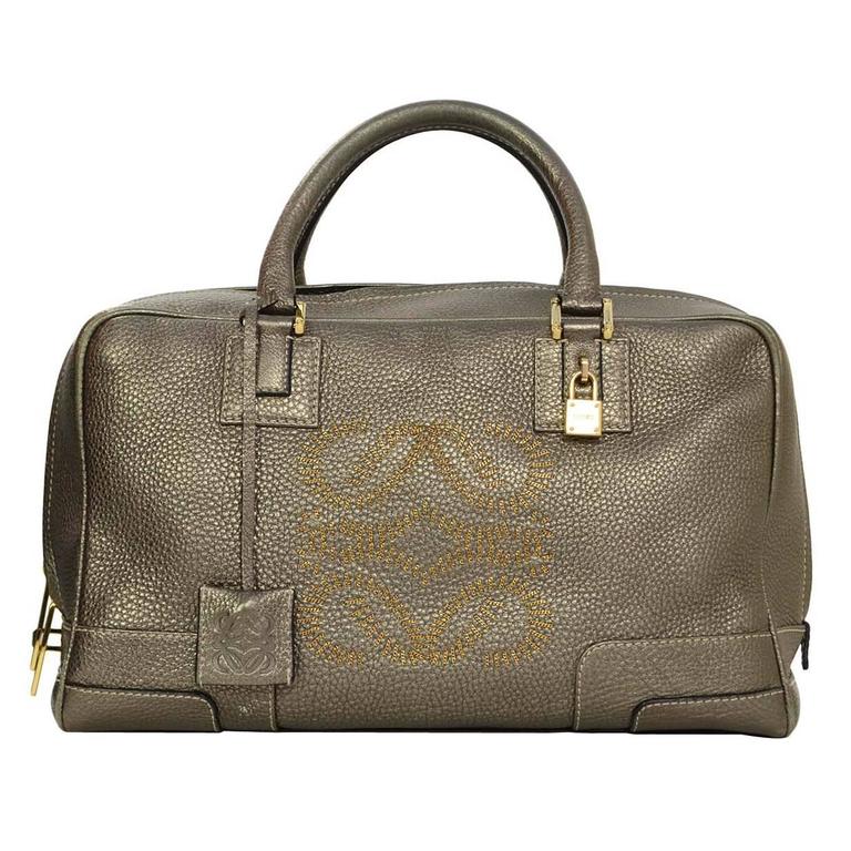 Loewe Pewter Leather Handle Bag with Gold Chain Design GHW For Sale at ...