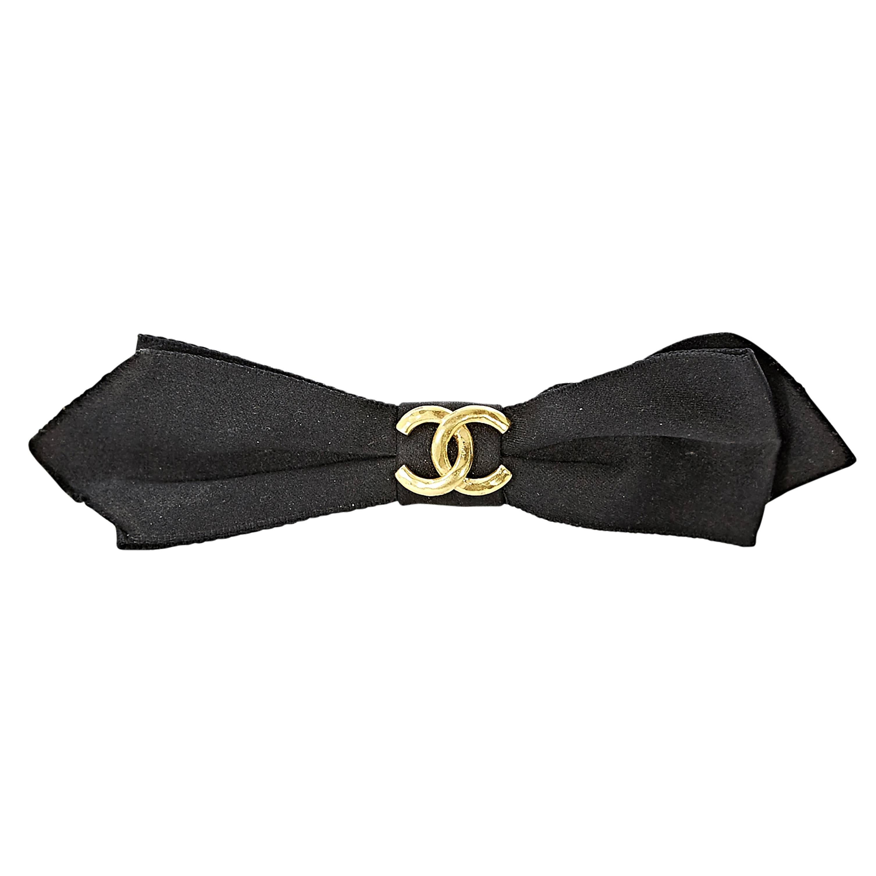 Black Chanel Satin Bow at 1stDibs