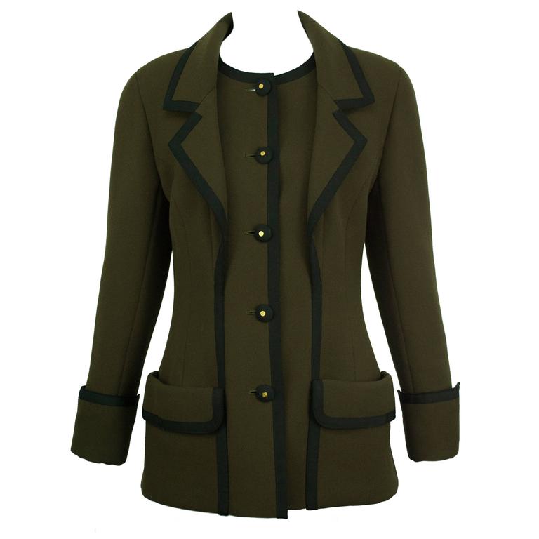 Chanel Olive Wool Ribbon Jacket 38 at 1stDibs