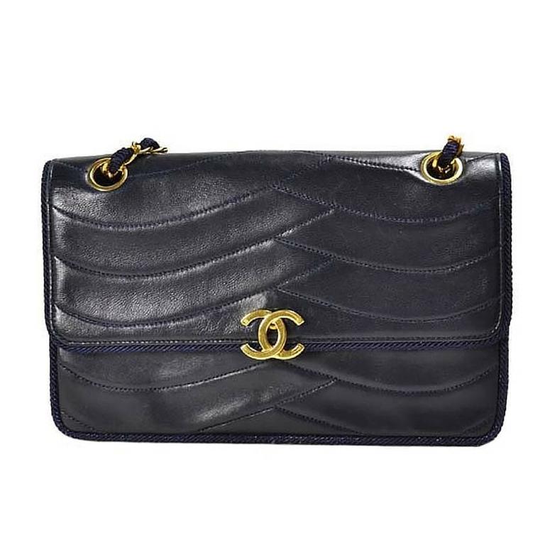 Vintage Chanel navy 2.55 bag in fish scale stitch with matching rope ...