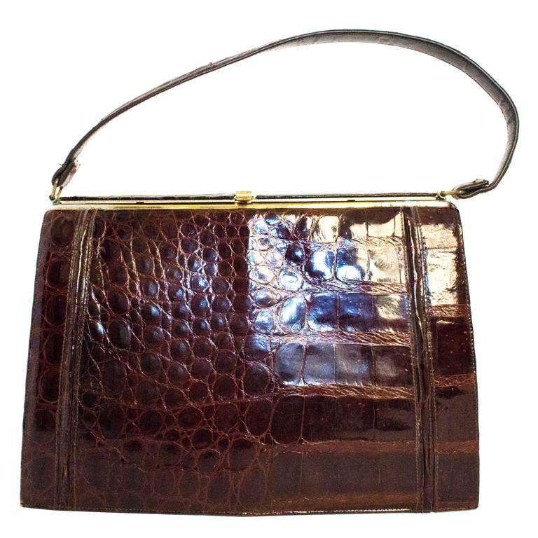 60s Chocolate Alligator Purse For Sale at 1stdibs