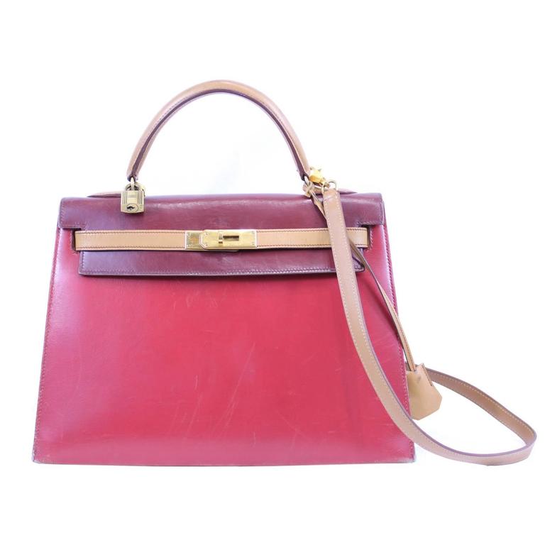 Vintage Hermes Kelly Tricolor Box cuir Bag at 1stDibs