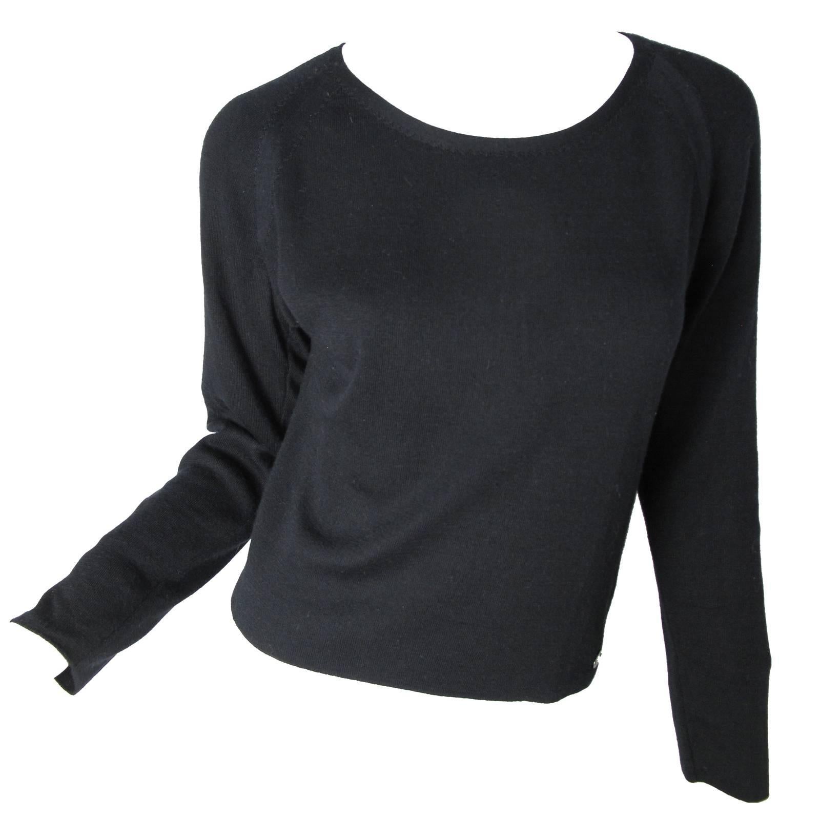 Chanel Black Cashmere Silk Scoop Neck Sweater at 1stDibs