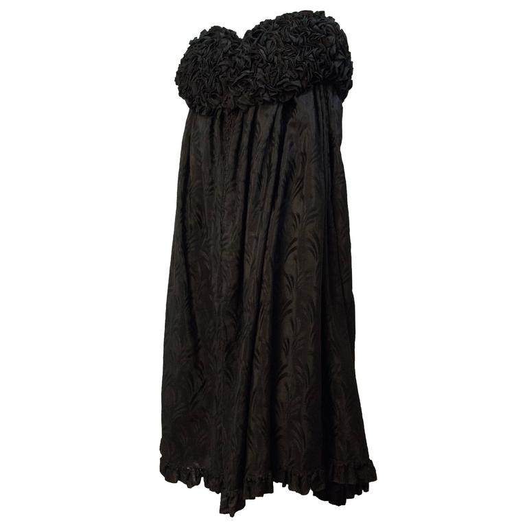 Edwardian Black Brocade Cape with Ruffled Collar at 1stDibs