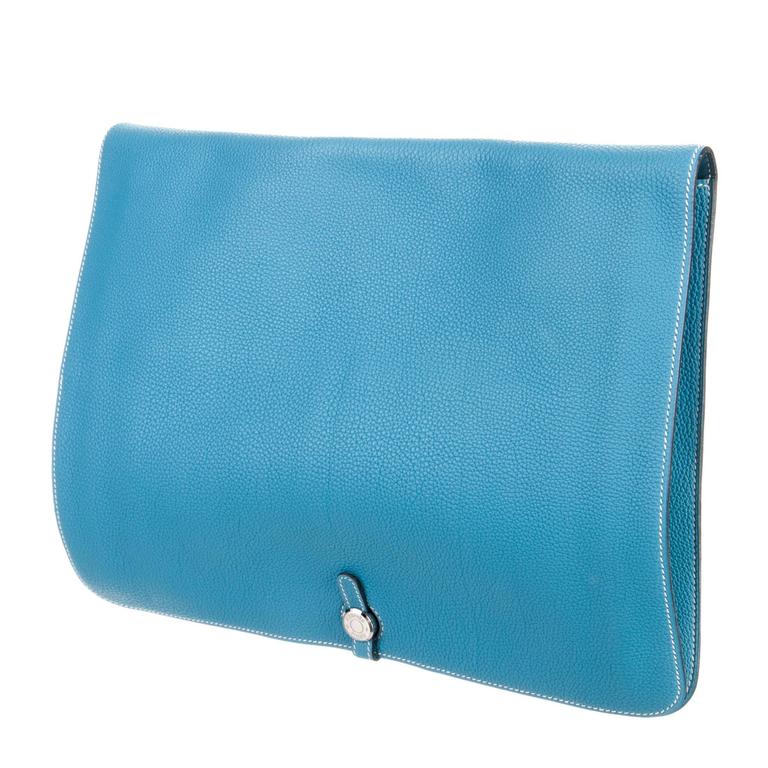 Hermes Turquoise Togo Leather Flap Attache Envelope Tech Accessory ...