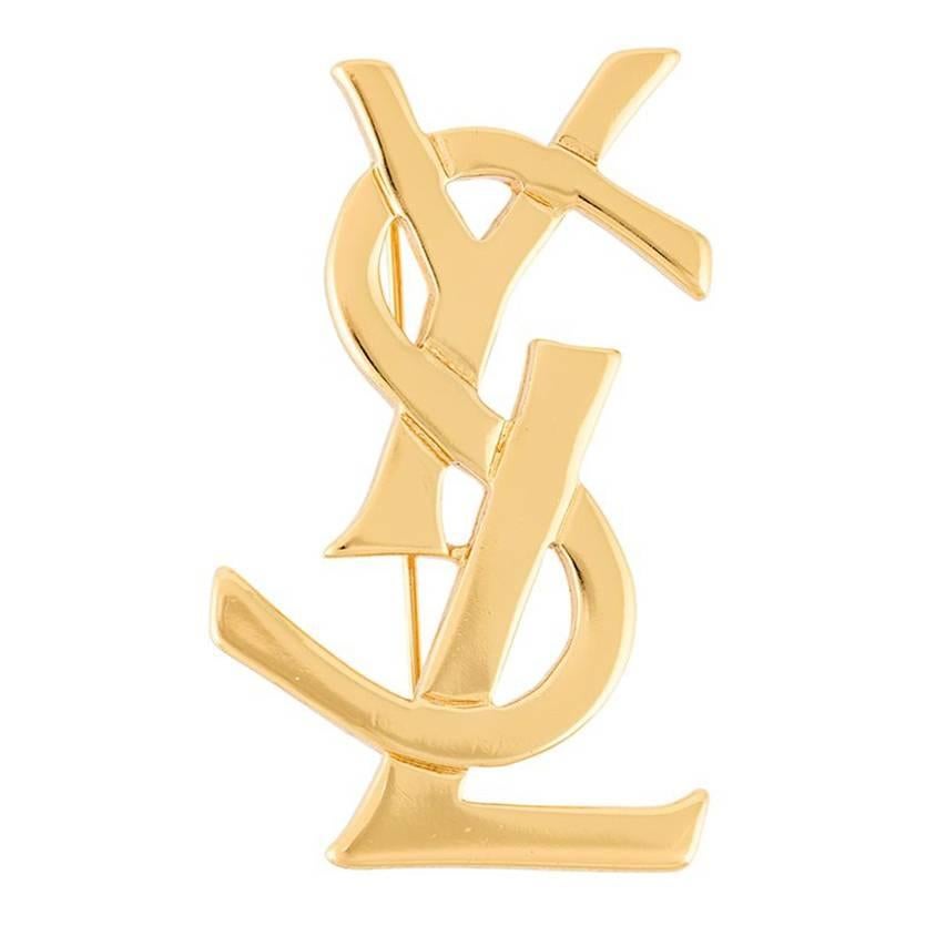 YSL logo vintage brooch 80s at 1stDibs