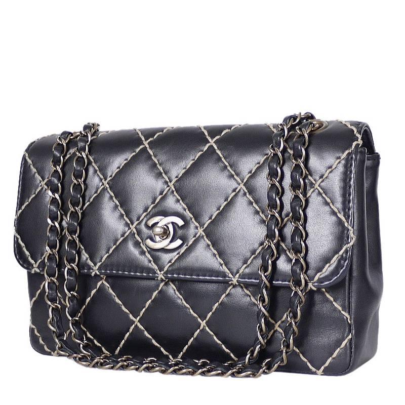 Chanel Wild Stitched 2.55 Classic Shoulder Bag Black at 1stDibs