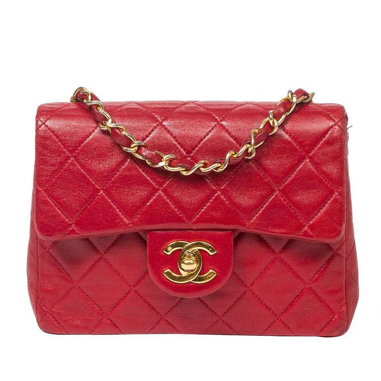 Chanel Classic Mini Flap Bag Red Quilted Leather at 1stDibs