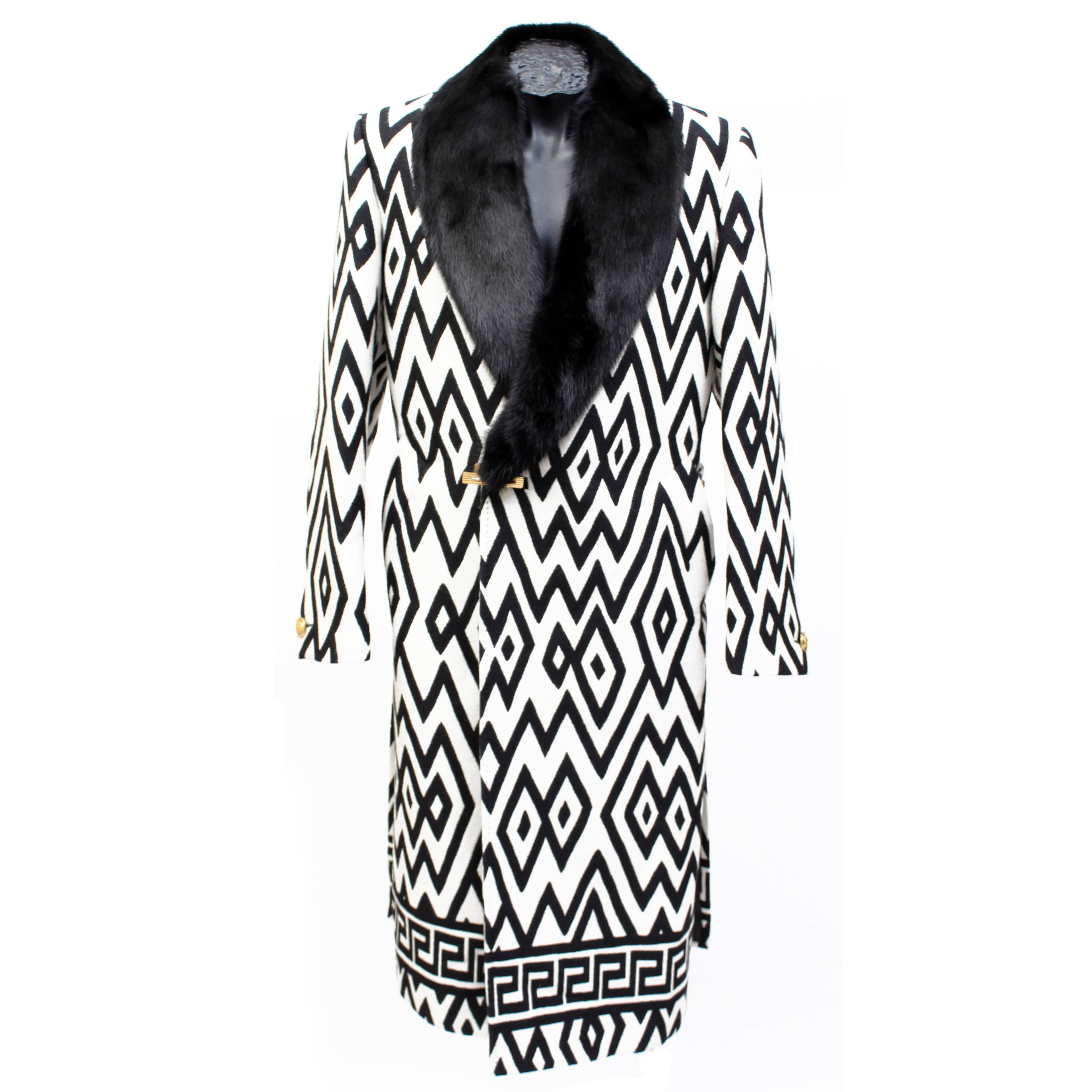 Versace Men's Printed Coat with Mink Fur at 1stDibs