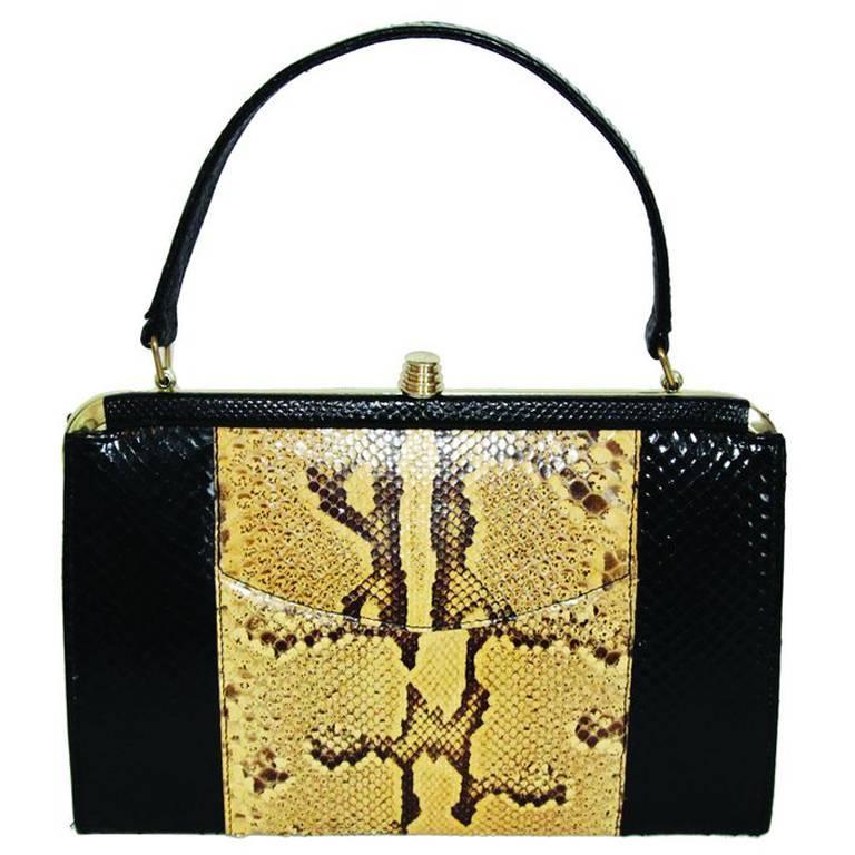 Unique snake and python vintage handbag 60s at 1stDibs