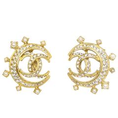 Chanel Goldtone and Crystal CC Moon Earrings For Sale at 1stDibs ...