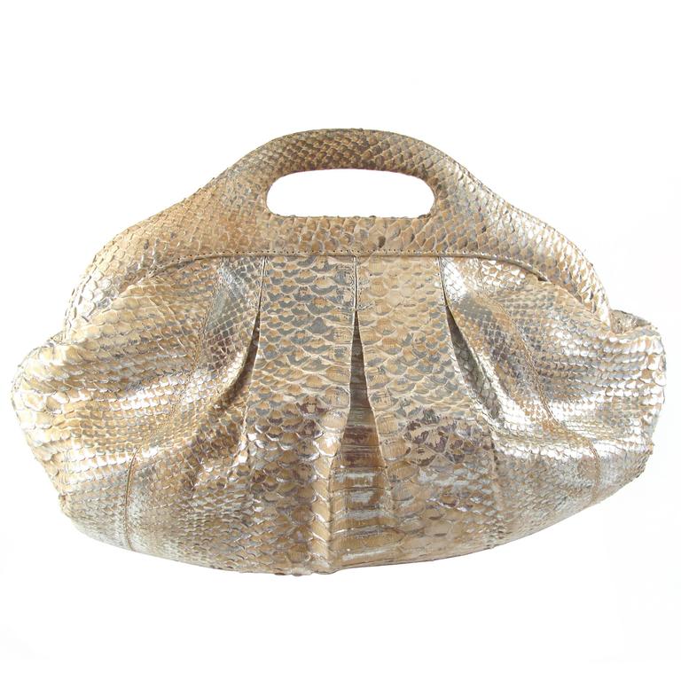 Nancy Gonzalez Python Cut Out Gold Handbag Metallic Leather Snakeskin ...