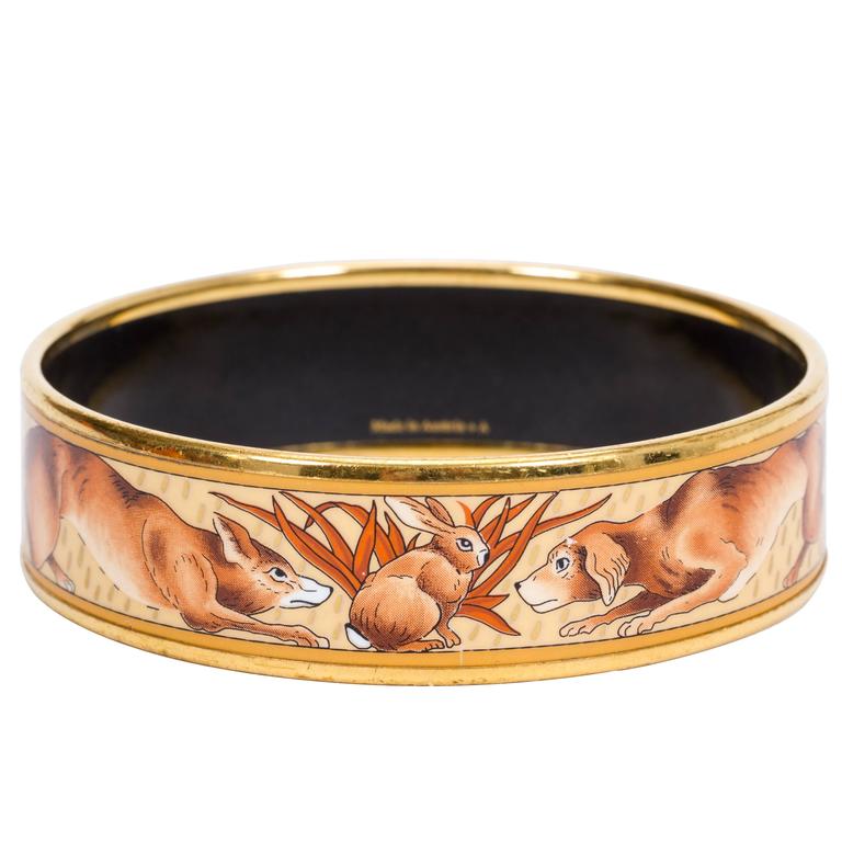 Hermès Medium Enamel Bangle Rabbit Bracelet at 1stDibs