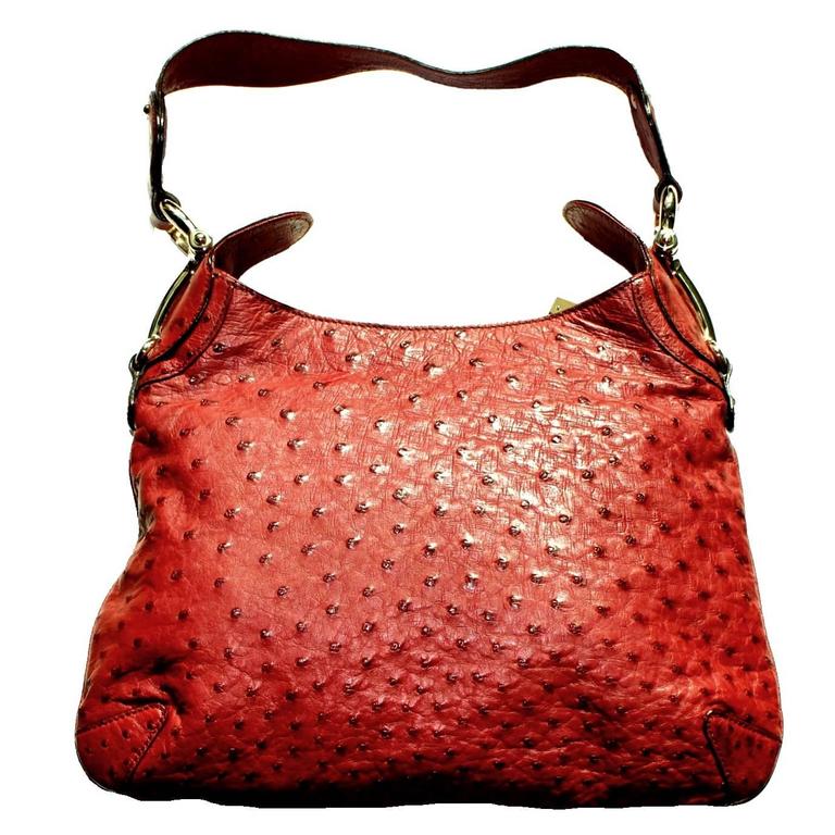 Stunning Gucci Ostrich Skin Horsebit Detail Shoulder Bag at 1stDibs ...