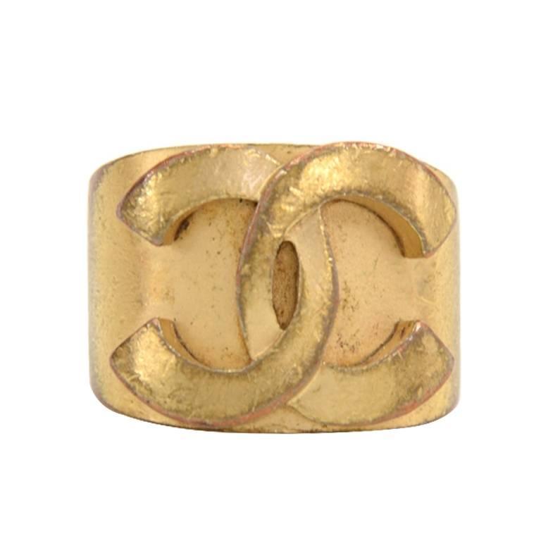 Chanel Gold Tone CC Logo Ring at 1stDibs