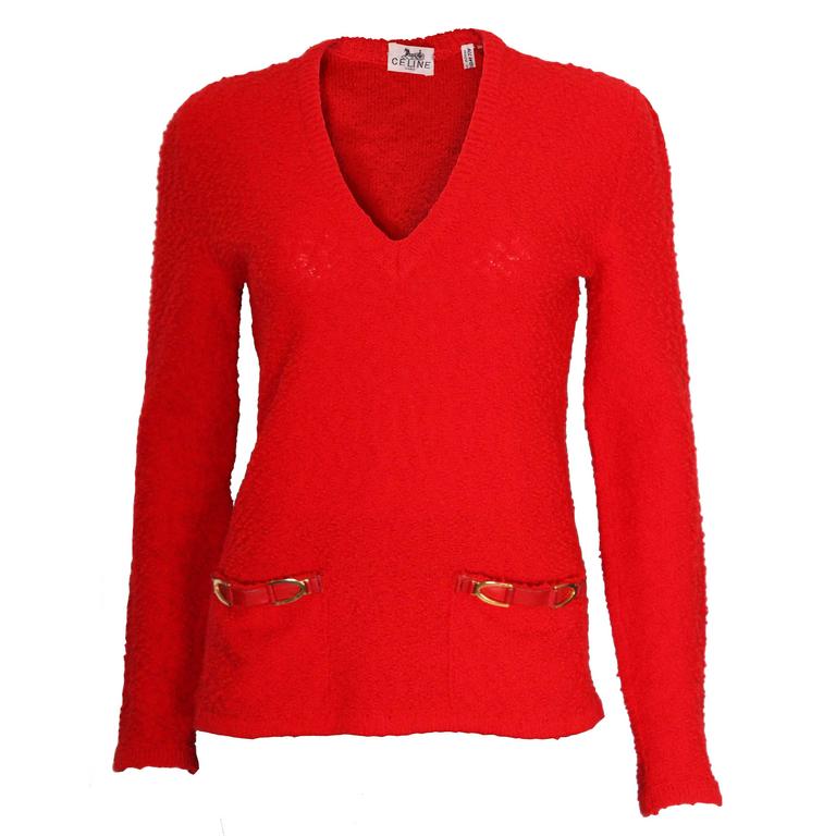 Celine Paris Red Boucle Jumper at 1stDibs