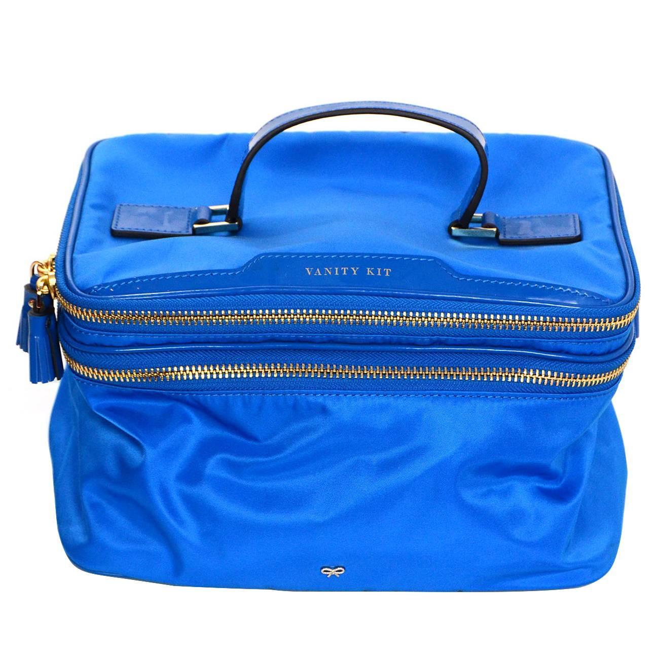 Anya Hindmarch 2016 Cobalt Blue Nylon Vanity Kit rt. 425 For Sale at ...