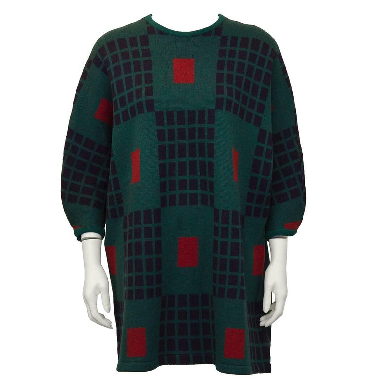 1980s Marimekko Green Knit Wool Tunic Sweater at 1stDibs