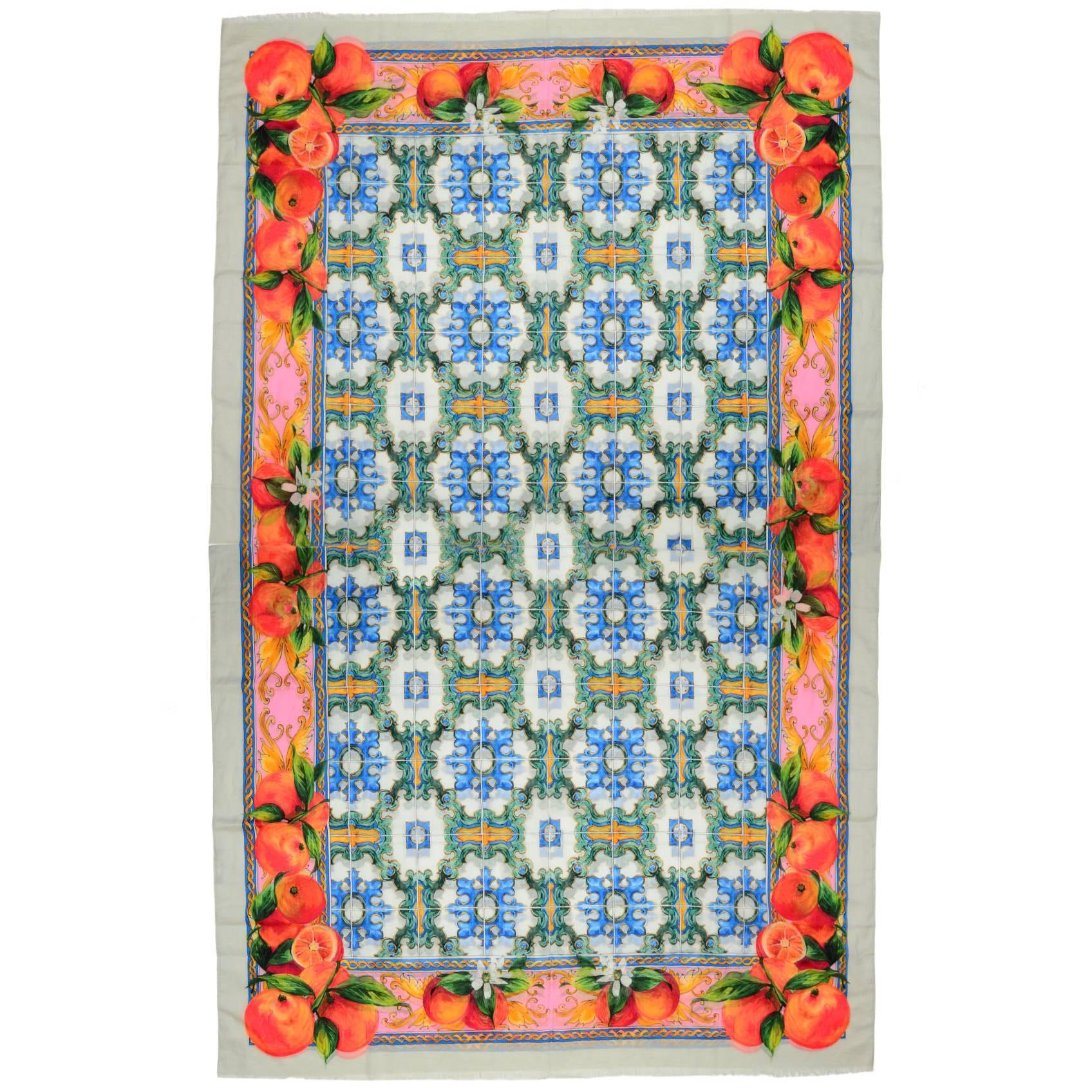 Dolce and Gabbana Tangerine Printed Shawl Scarf w/ Box For Sale at 1stDibs