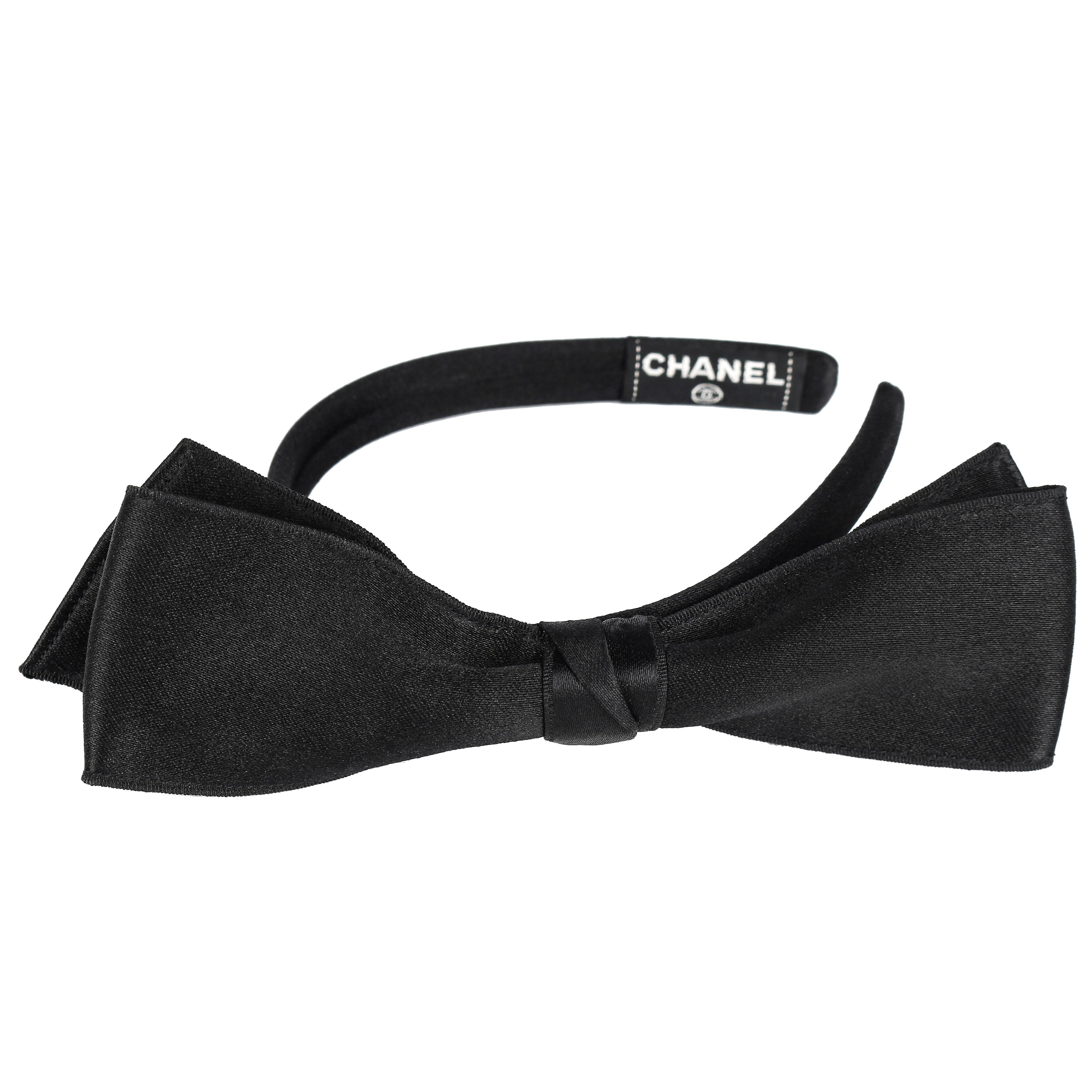 CHANEL Fall 2006 Black Large Classic Bow Satin Silk Headband Headpiece ...