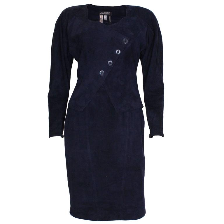 Jean Muir London Blue Suede Skirt Suit at 1stDibs