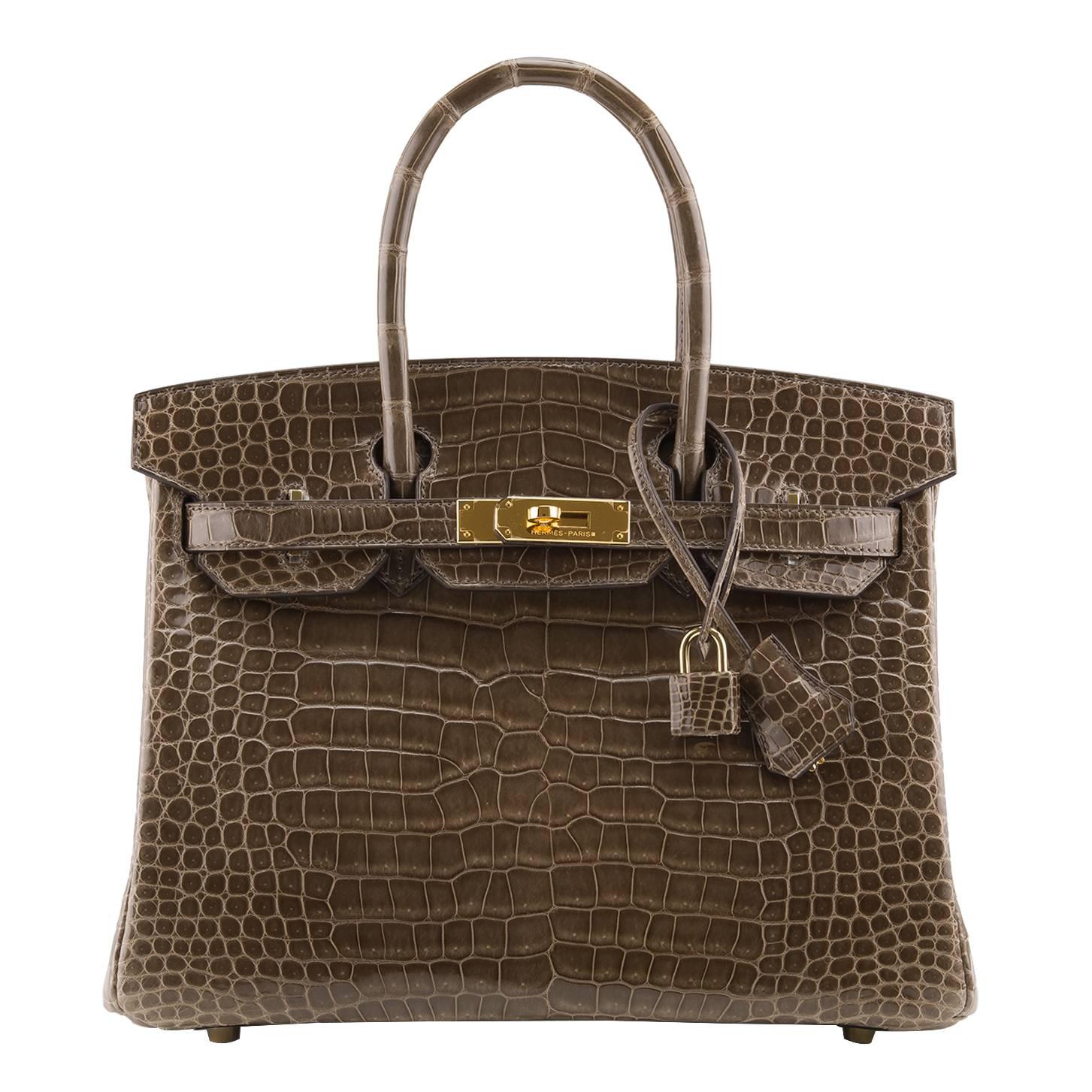 Hermes Gris Elephant Porosus Crocodile Birkin 30cm Gold Hardware For ...