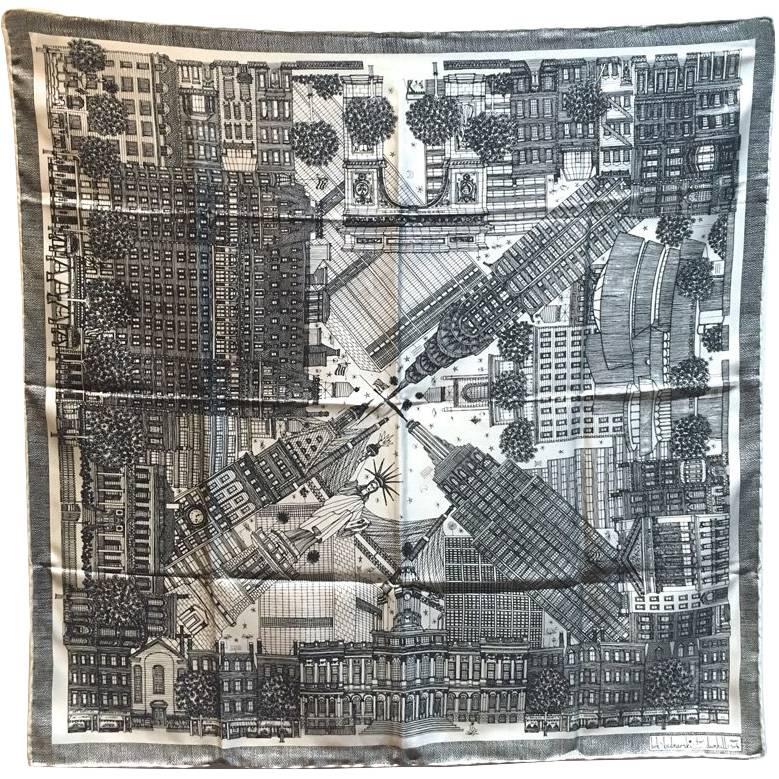 Vintage Dunhill Richard Allen Bob Bednarski NYC cityscape Silk Scarf at ...