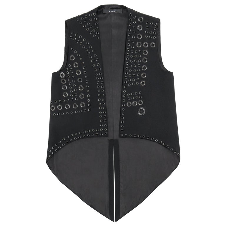 GIVENCHY c.2011 Black Gunmetal Grommet Detail Elongated Coattail Vest ...