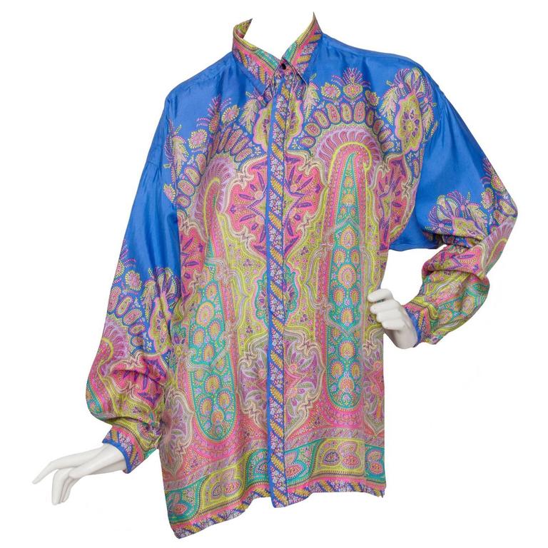 A 90s Gianni Versace Neon Paisley Print Silk Shirt at 1stDibs | 90s ...