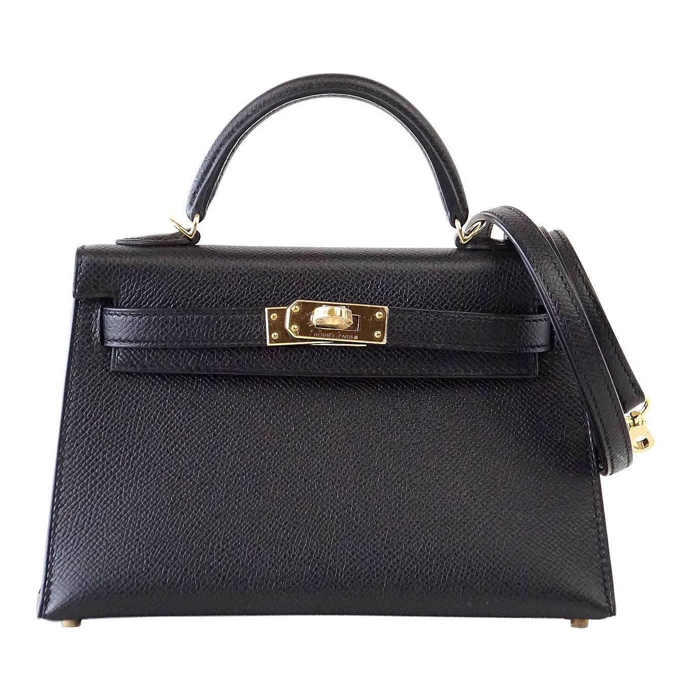 HERMES KELLY 20 Mini Kelly II Limited Edition Black Epsom Gold Hardware