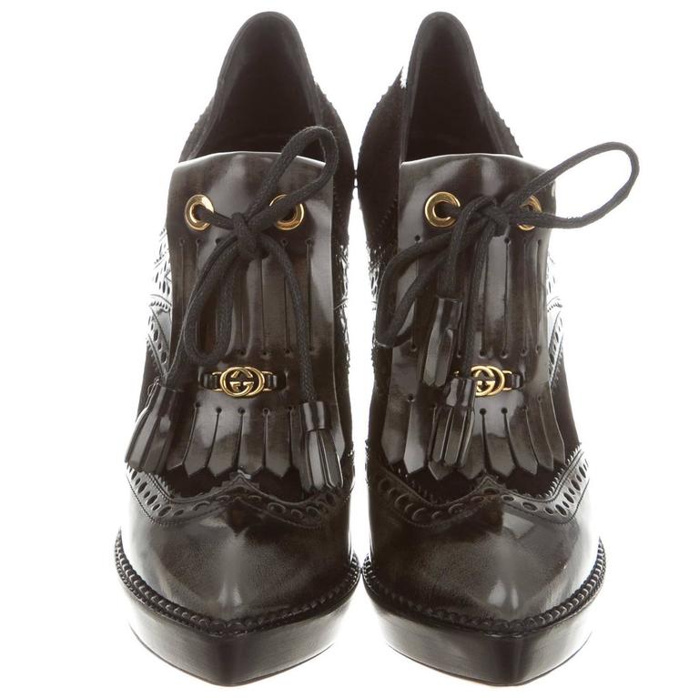 Gucci NEW and SOLD OUT Black Gray Leather Fringe Lace Up Ankle Boots ...