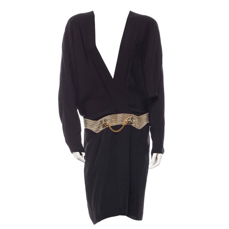 Gucci NEW Black Silk Gold Chain Dolman Long Sleeve Day Evening Cocktail ...