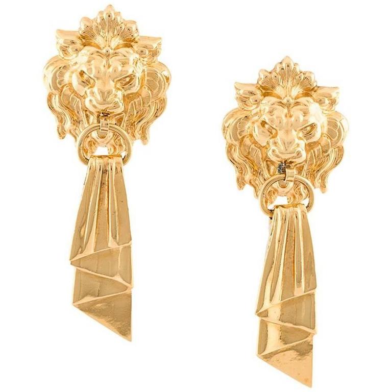 Chanel RARE Vintage Gold Lion Head Drop Dangle Statement Evening ...