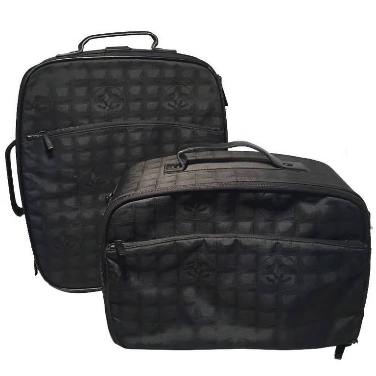 Chanel Black Nylon Traveline Carry-On Suitcase 2 Peice Travel Set For ...