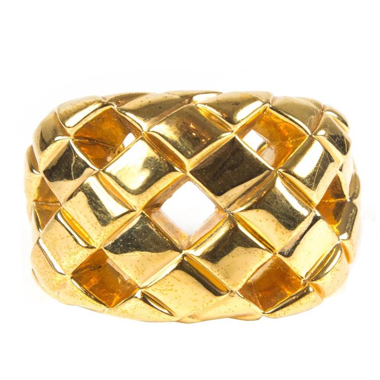 Chanel Rare Bracelet Cut Out Quilted Vintage Cuff - Gold Wide Bangle CC ...
