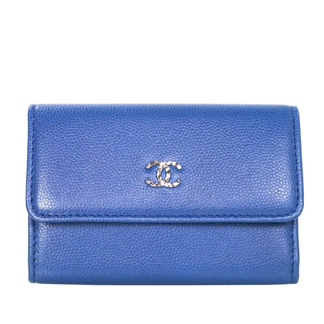 Chanel Like New Blue Caviar Small O Card Case Wallet For Sale at 1stDibs