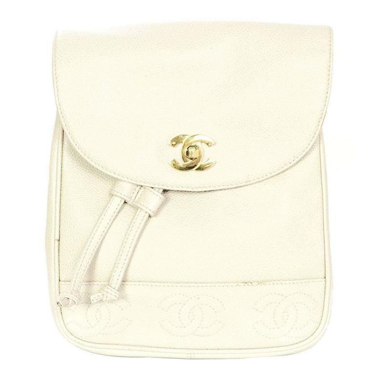Chanel Vintage Ivory Caviar Leather Leather CC Backpack For Sale at 1stDibs