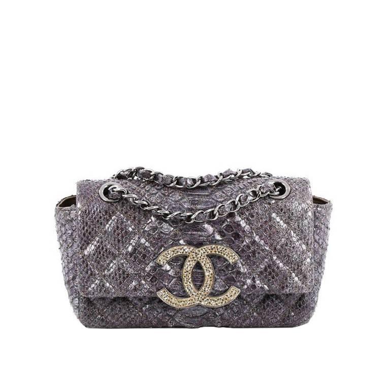 Chanel Crystal CC Chain Flap Bag Quilted Python Small at 1stDibs ...