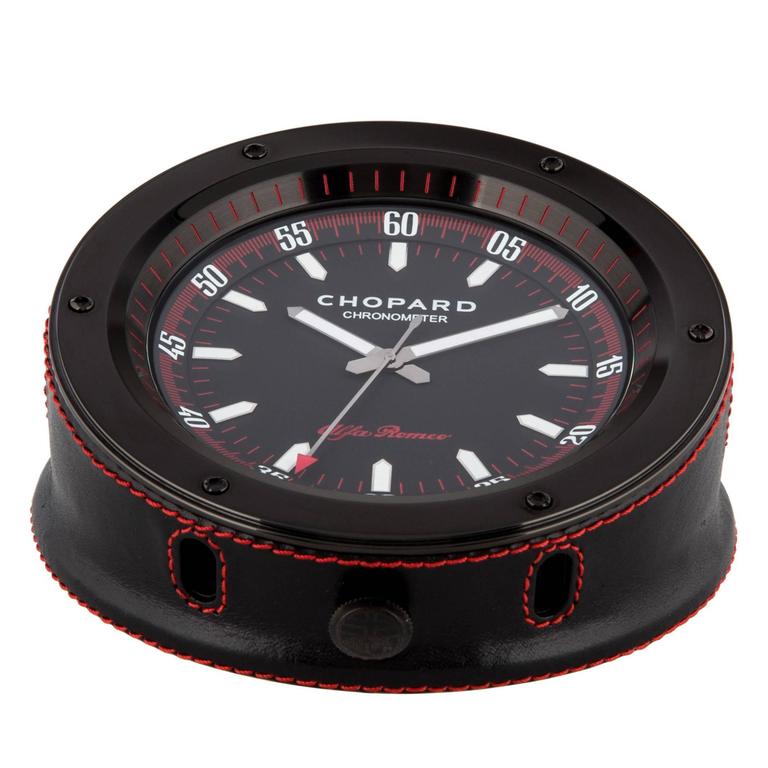 Chopard Leather Stainless Steel Men's Table Travel Mantel Clock in Box ...