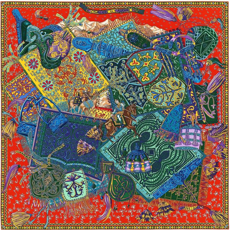 Hermes Cashmere Shawl Cavaliers du Caucase Rouge Red Rouge For Sale at ...