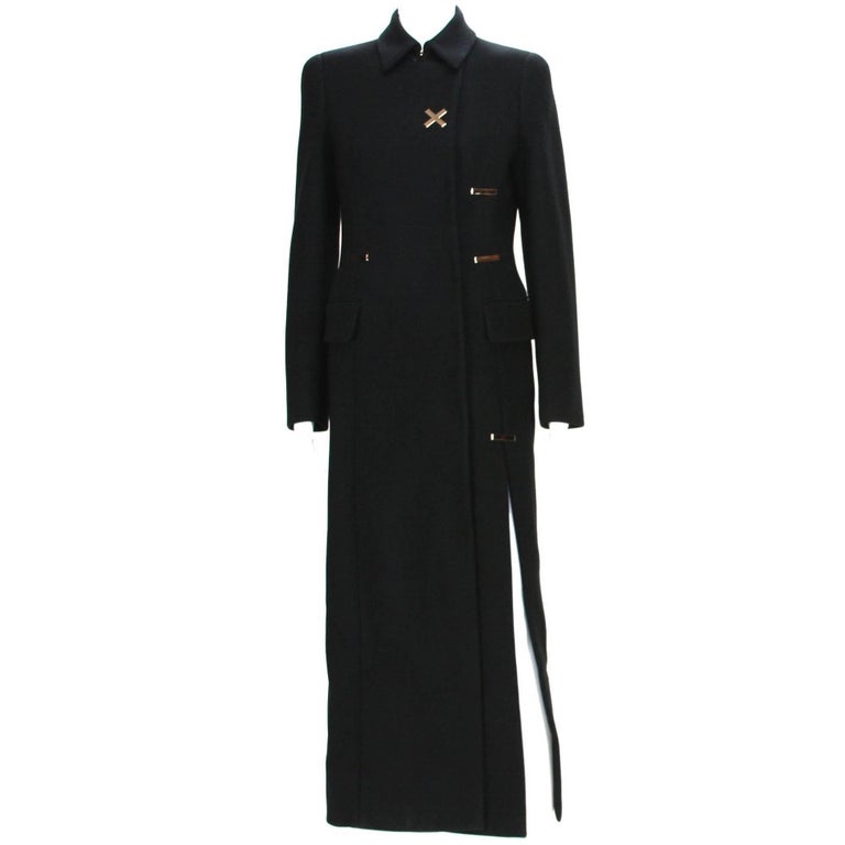 New Versace Runway Long Wool Black High-Slit Coat It. 38 at 1stDibs ...