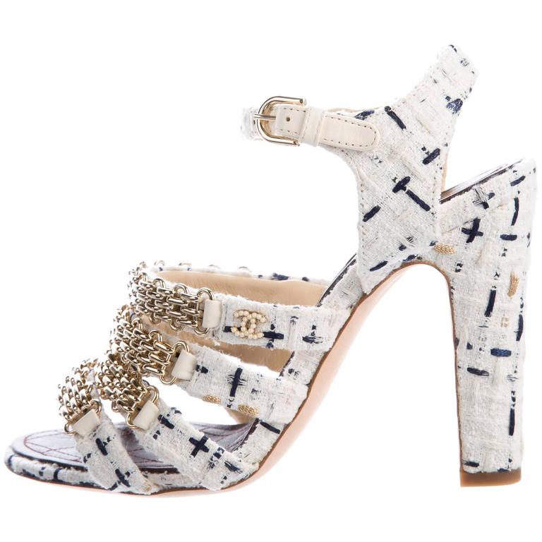 Chanel NEW and SOLD OUT Multi Color Gold Chain Pearl Heels in Box at ...