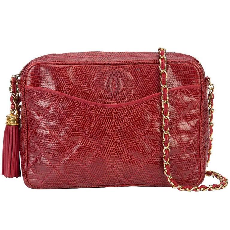 Chanel Red Lizard Leather Tassel Evening Camera Shoulder Bag at 1stDibs